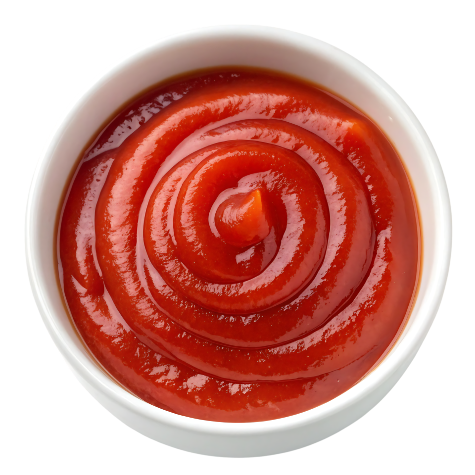 Overhead View of Bright Red Ketchup Swirl in White Ceramic Bowl - Photo ...