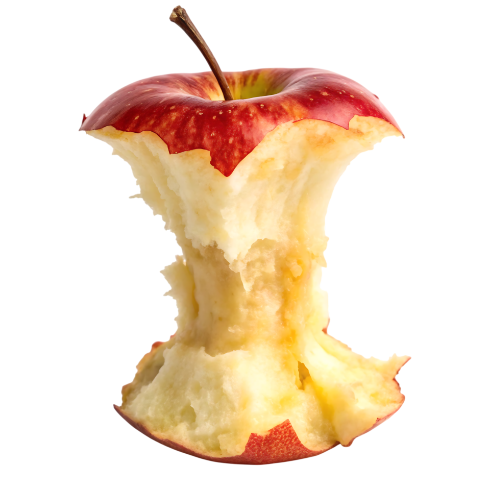 Bitten Red Apple Core Isolated on a Light Transparent Background ...