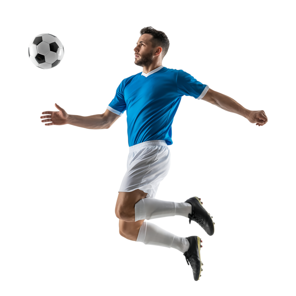 Dynamic Male Soccer Player Jumping to Head Ball PNG Cutout for Sports ...