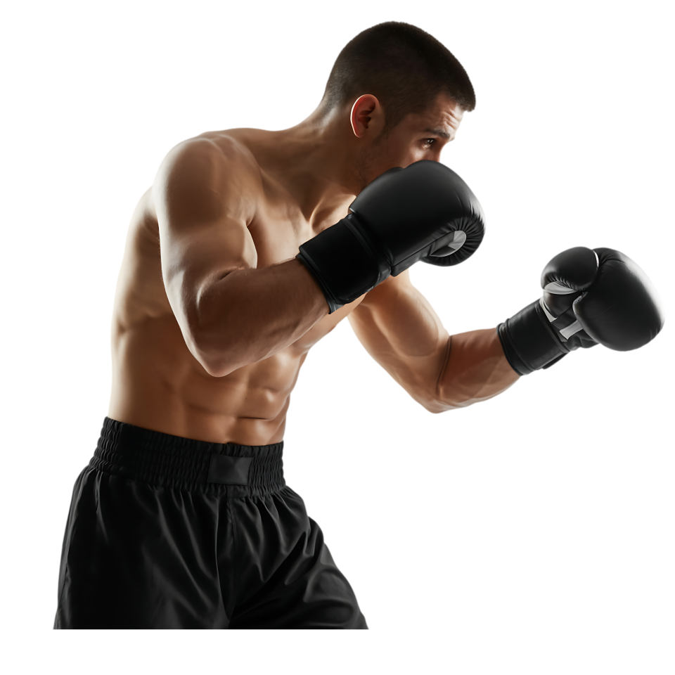 Muscular Male Boxer in Fighting Stance PNG Cutout for Combat Sports ...