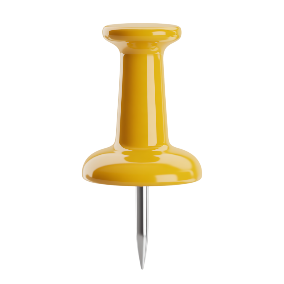 3D Yellow Push Pin Thumbtack PNG Cutout for Office and Stationery ...