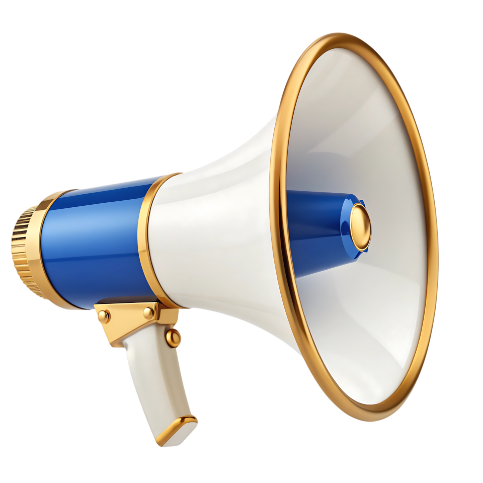 Premium Blue and Gold Megaphone PNG Cutout for Corporate Branding and ...