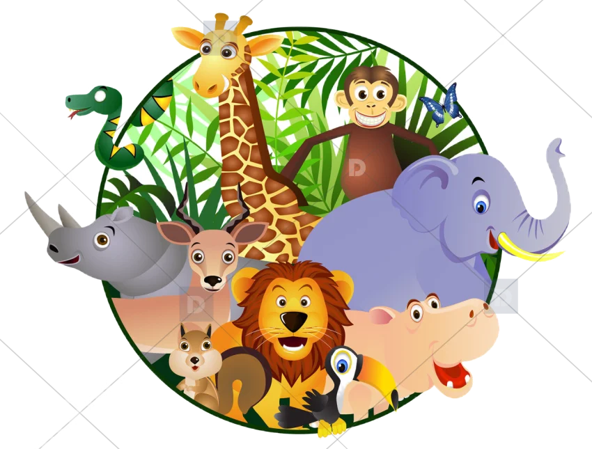 Happy Cartoon Jungle Safari Animals Circle Illustration - Photo #2200 ...